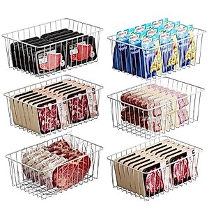 iSPECLE Upright Freezer Organizer Bins - 6 Pack Medium Stand up Freezer Baskets for 14 to 15.5 cu.ft Freezer, Easily Sort and Get Food, Air Circulation Stop Food Sliding out from Freezer, White