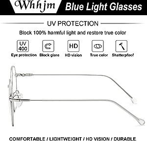 WHHJM Polygon Blue Light Blocking Glasses for Women Men Retro Octagon Square Non-prescription Metal Frame Eyeglasses (Silver Frame)