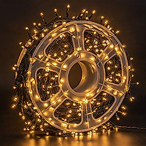 FUNPENY 164FT 500 LED Christmas Indoor Outdoor Decorative String Lights, 8 Modes Waterproof Green Wire LED Fairy Light for Christmas Party Wedding Garden Home Decoration (Warm White)