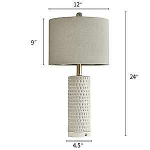 PORTRES 24" Farmhouse 3-Way Dimmable Touch Ceramic Table Lamp Set of 2 for Bedroom White Bedside Lamps with USB A+C Charging Ports for Living Room Nightstand Lamp End Table Lamps