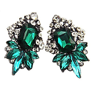 Art Deco Antique Vintage Style Emerald Green Rhinestone Wedding Bridal Prom Earrings