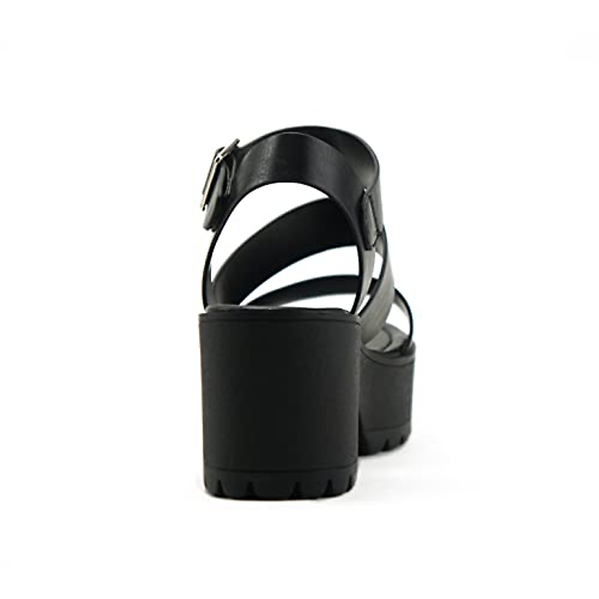 Soda ACCOUNT ~ Women Open Toe Two Bands Lug sole Fashion Heel Sandals with Adjustable Ankle Strap (Black, numeric_7)
