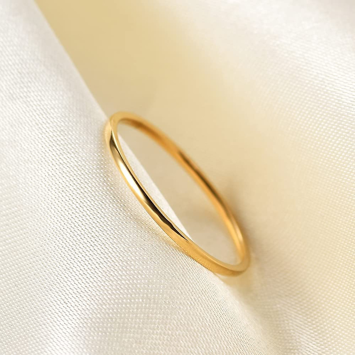 VQYSKO 2PCS 1mm/2mm/3mm14K Gold Filled Rings Stacking Rings for Women Stackable Thin Silver/Gold/Black Ring Plain Statement Band Comfort Fit, Size 3-10 (Gold-1MM-2PCS, 4)