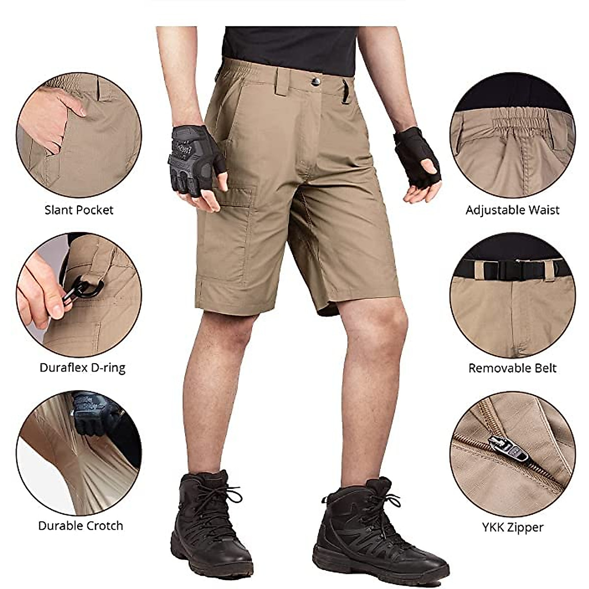FREE SOLDIER Men's Water Resistant Tactical Hiking Shorts Relaxed Fit Work Cargo Shorts(Classic Brown 30W x 11L)