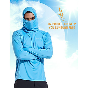 baleaf Mens Shirt UV SPF Hoodie Shirt UPF 50+ Sun Protection T-Shirts with Mask Rash Guard Fishing Lightweight,02-Blue, 3X-Large, Long Sleeve