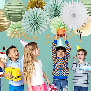 Sage Green Gold Birthday Party Decorations Paper Fans Paper Lanterns Sage Green Gold Scatter Table Decoration for Girls Women Birthday Sage Green Nature Baby Shower Party Decoration