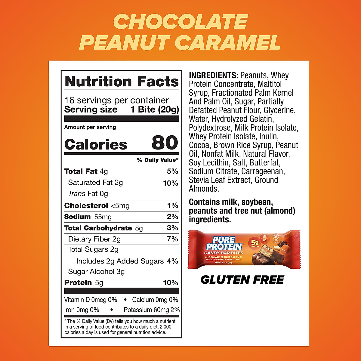 Pure Protein Candy Bar Bites, Chocolate Peanut Caramel, 5g Protein, Gluten Free, Low Sugar, 0.70 oz., 8 Pack (Packaging May Vary)
