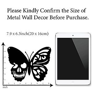 CREATCABIN Skull Metal Wall Art Butterfly Decor Wall Hanging Plaques Ornaments Iron Wall Art Sculpture Sign for Indoor Outdoor Home Livingroom Kitchen Garden Office Decoration Gift Black 6.3 x 7.9inch