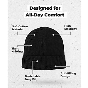 Cotton Cuffed Beanie - Men and Women - 100% Cotton - 10 Colors - Black