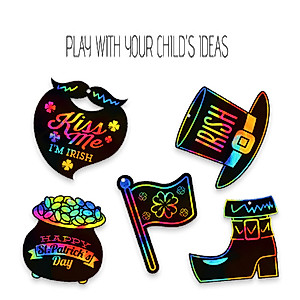 UJSGK St. Patrick's Day Scratch Paper Arts Crafts for Kids 12PCS Scratch Paper Art Set St Patrick Lucky Clover Green Scratch Off Cards Festivals Magic Rainbow Scratch Art Accessories