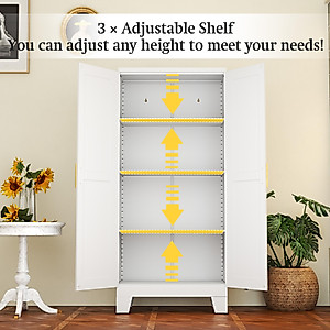 RISTERN White Metal Storage Cabinet, 61" Steel File Cabinet for Home Office, Kitchen Pantry Storage Cabinet with Doors and 3 Adjustable Shelves, Tool Cabinet, for Office, Home, Garage, School