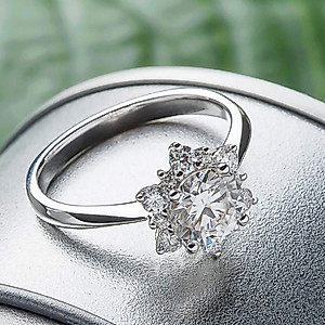 WSX 1ct 14k Rose Gold Promise Moissanite Engagement Ring Snowflake Solitaire Ring Free Engraving Name, Snow Christmas Wedding Jewelry Gifts for Women Size 7