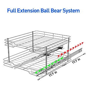 Lxmons 2 Tier Pull-out Cabinet Organizer, 20" W x 21" D Kitchen Under Sink Organizer, Slide Out Home Spice Rack Storage for Pots and Cans, Drawer Pantry Shelf Organization for Bathroom Base, Chrome