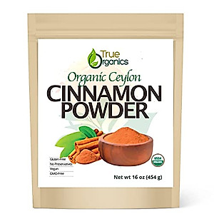 True Organic Ceylon Cinnamon Powder, 1 lb, Premium Grade Ceylon Cinnamon, Gluten Free Cinnamon Powder, Organic Cinnamon powder USDA & Kosher Certified, Non-GMO.