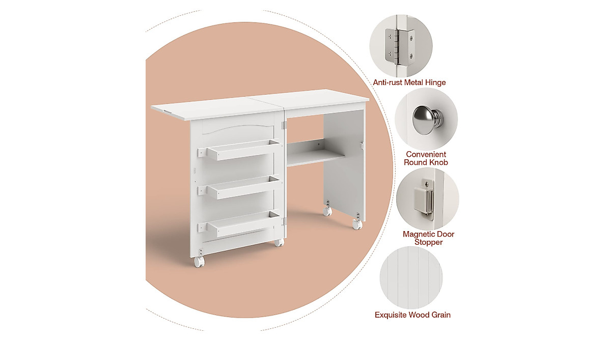 Giantex Folding Sewing Craft Table with Storage & Lockable Wheels