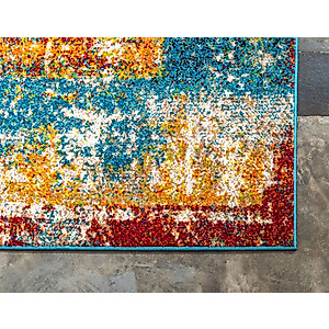 Unique Loom Rosso Collection Traditional, Medallion, Distressed, Bohemian, Vintage, Southwestern Area Rug, 5 ft x 8 ft, Multi/Blue