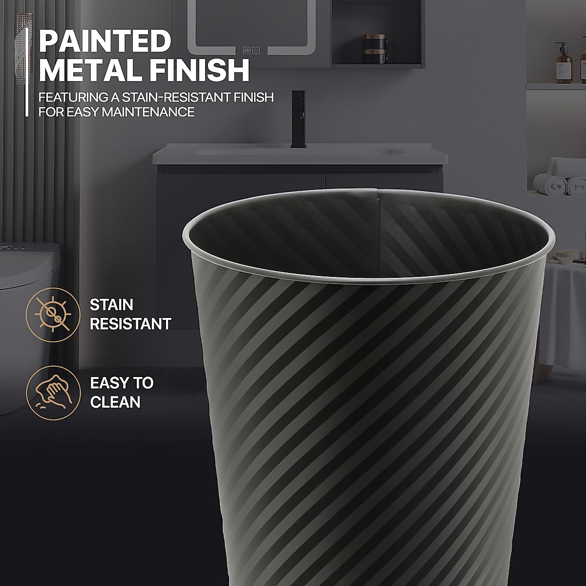 MoNiBloom 1.3 Gallon Small Waste Basket Office Bathroom Bedroom Garbage Container Bin Slim Metal Round Recycling Open Top 5-Liter Wastebasket Home Living Laundry Room Dorm Under Desk (Black, 2-Pack)