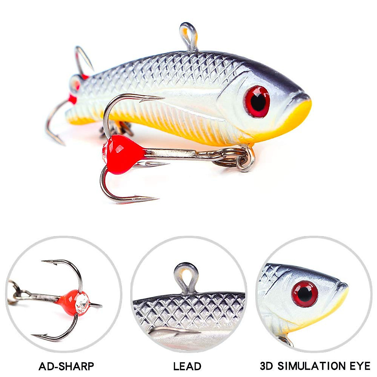 LOVEPET Ice Fishing Bait,Simulation Bait,Ice Hook,Three Hooks,Lures Bait,Fake Bait,Fishing Tackle,5cm, 20g/30g,8 Pcs