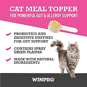 WINPRO- Cat Probiotic Meal Topper, Plasma-Powdered Formula for Gut Health, Seasonal Allergy Relief, Healthy Probiotic Supplement for Cat's, All Cat Breeds, 120 Scoops, Made in USA