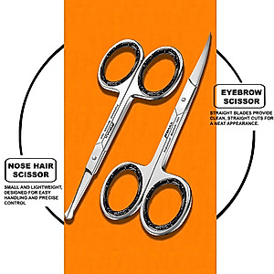 ProMax Care Eyebrow Scissors, Small Scissors for Men and Women - Curved and Rounded Nose Hair Scissors for Grooming Mustache, Beard, Eyelashes, Ear Hair Trimming- Professional Stainless Steel -