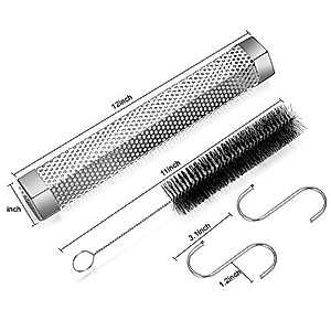 SameTech Pellet Smoker Tube 12’’ Stainless Steel Perforated BBQ Pellet Smoker Tube - 5 Hours of Billowing Cold Smoke for for Any Grill or Smoker, Hot/Cold Smoking (12 Inch)