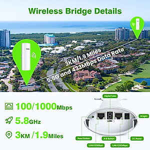 Gigabit Wireless Bridge with Mounts,AdaLov Point to Point/Multipoint WiFi Bridges,Outdoor CPE with 100/1000Mbps LAN Port,5.8G 3KM High Speed Wireless Ethernet Bridge with 16dBi High-Gain Antenna