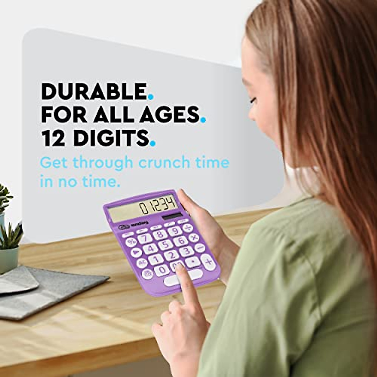Calculator For Students Purple, Basic Calculator 12 Digits Solar Powered Calculators Large Display Office Desktop Calculator Four Function Handheld Desk Calculator Perfect for Office & School-By Enday