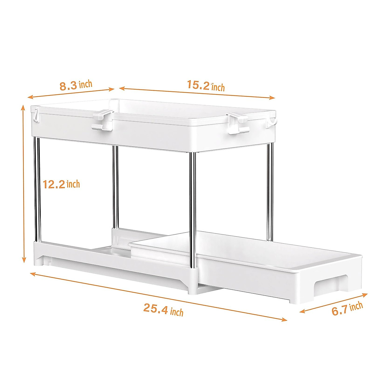 RIAAJ Kitchen Sink Shelf Pull Out Under Sink Organiser and Storage 2-Tier Sliding Cabinet Basket Organizer Drawers Bathroom Cabinet Organiser with Hooks for Desktop Kitchen Sink Organizer, White