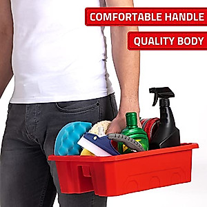 CANOPUS Storage Tray Tote with Functional Holes 2 PCs Plastic Cleaning Caddy with Handle, Portable Cleaners Caddy, Undersink Storage for Kitchen, Shoe Cleaning Box, Cleaning Products Organizer, Red