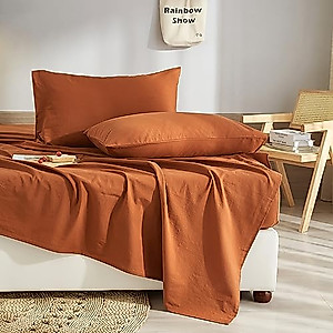 LifeTB Pumpkin Caramel Sheets Set Twin Size Bedding Sheets 100% Washed Microfiber Bed Sheets Deep Pocket 3 Pieces Sheets Breathable Cooling Bed Sheets - Easy Fit Rust Color Bedding Sheets