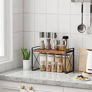 Giikin Countertop Shelf Organizer, Cupboard Stand Spice Rack, Retro Style Cabinet Shelf for Pantry, Kitchen, Bathroom, Reading Room, Bedroom to Save Space (15.7 Inches, Rustic Brown)