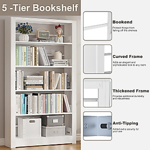 RpAosd Metal Bookshelf, 69" Heavy Duty Bookcase with 5 Adjustable Shelves, Open Shelf Bookcase, Free-Standing Library Bookshelf for Home Office, Library, Bedroom, Living Room (White)