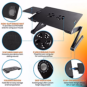 Desk York Portable Laptop Table for Couch, Computer Lap Desk, Laptop Holder for Bed and Sofa, Adjustable Laptop Desk w/ Cooling Fan, Gift for Wife, Husband, College Students