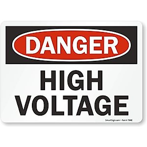 SmartSign - U1-1013-ND_7x5 Adhesive Vinyl OSHA Safety Sign, Legend "Danger: High Voltage", 5" high x 7" wide, Black/Red on White