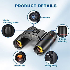 AHFLRITO Compact Binoculars, Lightweight Foldable Small Binoculars for Adults and Kids, Portable Waterproof for Bird Watching, Traveling, Theater, Opera, Concert, Hiking, Sightseeing