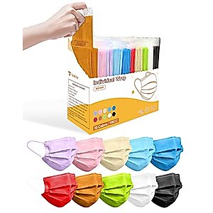 TeNice Masks Disposable 100 Pack, Individually Wrapped Colorful 4 Ply Face Mask for Adults Extra Protection, ASTM Level 3 Medical Grade with 10 Vibrant Colors