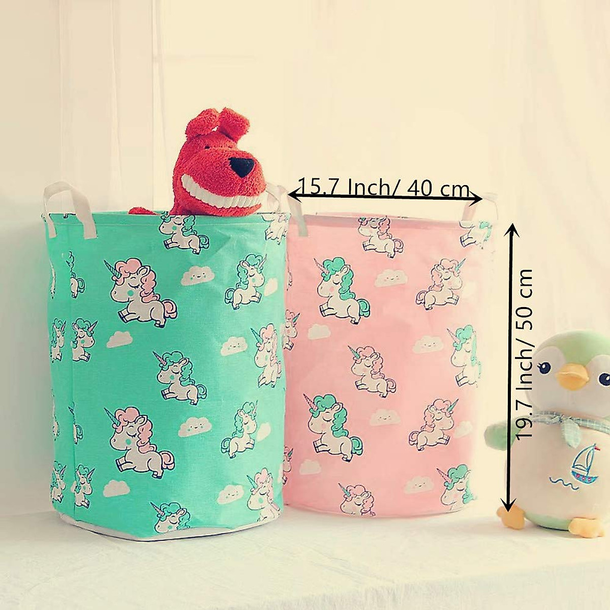 Unicorn Hampers Large Storage Baskets Canvas Kids Laundry Hampers Collapsible Home Organizer Containers for Girls Baby Nursery Room Holiday Decor, Pink