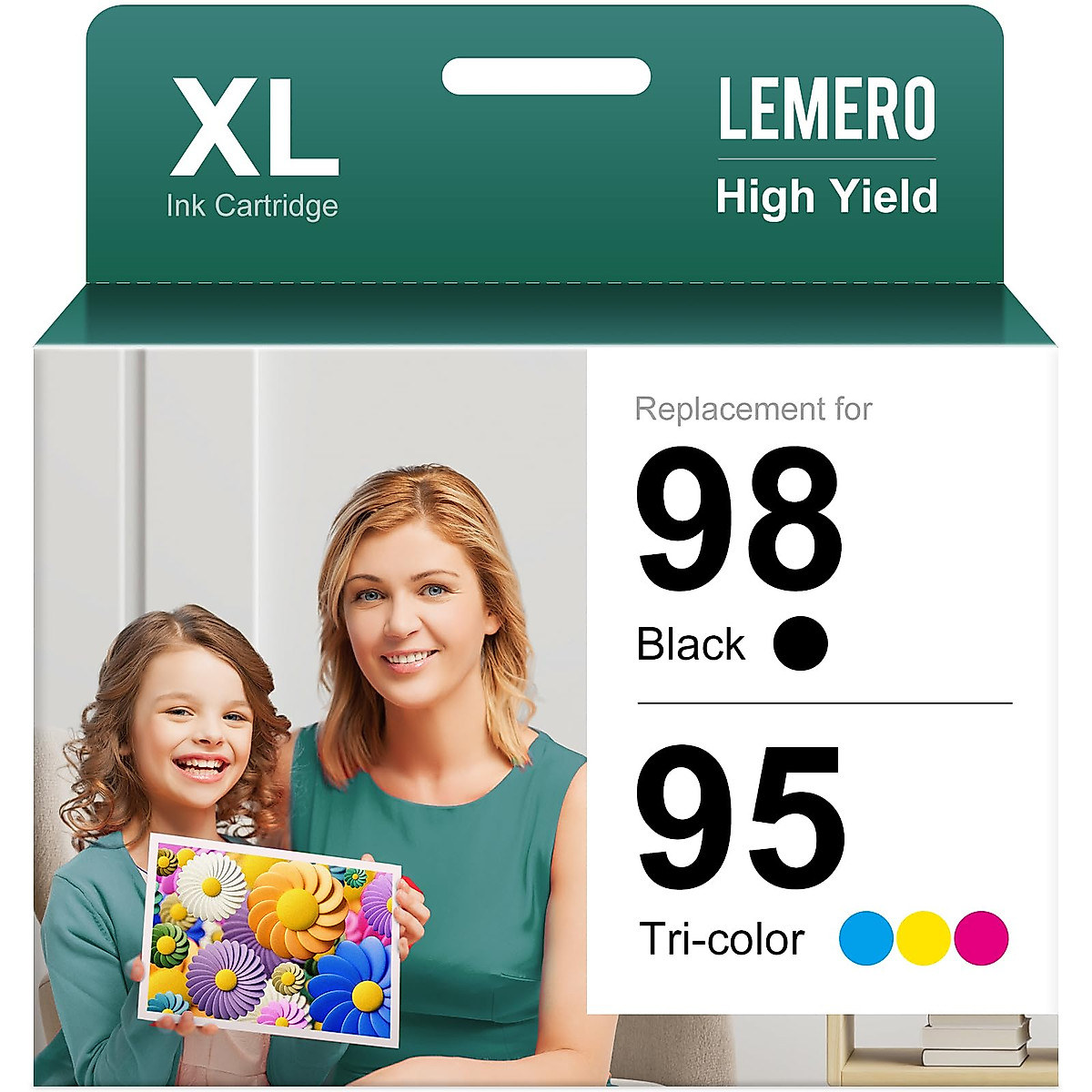 LEMERO Remanufactured Ink Cartridge Replacement for HP 95 95XL 98 98XL to use with Officejet 150 100 H470 Photosmart 8030 6305 (Black, Tri-Color, 2-Pack)