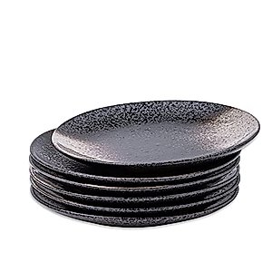 Kanwone Ceramic Dinner Plates - Set of 6, 10 Inch, Round Plates for Steak, Pasta, Salad, Pizza, Appetizer, Microwave, Oven and Dishwasher Safe, Black Glazed