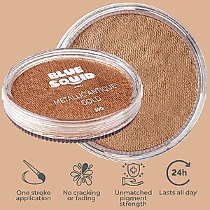 Blue Squid PRO Face Paint - Professional Water Based Single Cake Facepaint & Body Paints - SFX Makeup, Kids Adults Face Painting for Costume, Halloween, Cosplay - Metallic Antique Gold 30g / 1oz