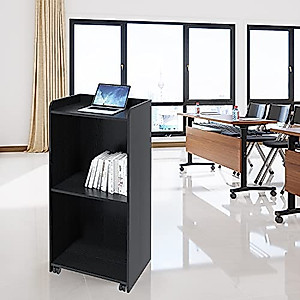 Panana Podium Stand - Hostess Stand with Wheels, Portable Podium Stand Reception Desk with Adjustable Shelf, Pulpits for Churches, Mobile Lectern Podium for Conference, Auditorium, Classroom, Black