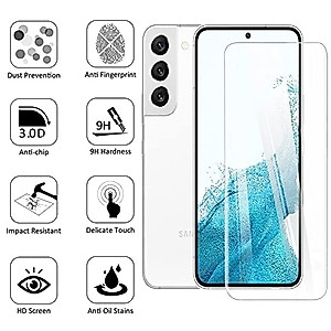 Sobrilli 2Pack Tempered Glass Screen Protector for Samsung Galaxy S22, 2Pack Camera Lens Protector For Galaxy S22, HD Clear Tempered Glass Compatible for Galaxy S22 Glass Screen Protector