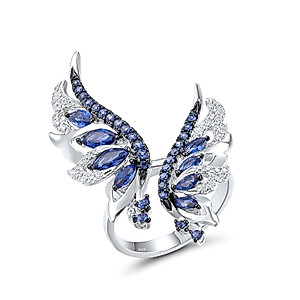 Santuzza 925 Sterling Silver Blue Wings Ring Blue Nano Cubic Zirconia Angel Wing Ring for Women (8)