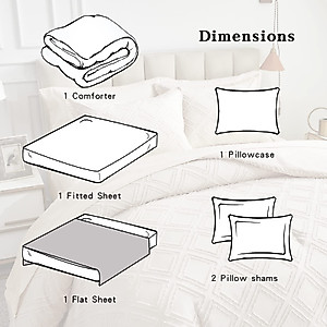 6 Pieces Tufted Bed in a Bag Twin Comforter Set with Sheets Beige, Soft and Embroidery Shabby Chic Boho Bohemian Design, Luxury Solid Color with Diamond Pattern, Jacquard Tufts Bedding Set for Kids