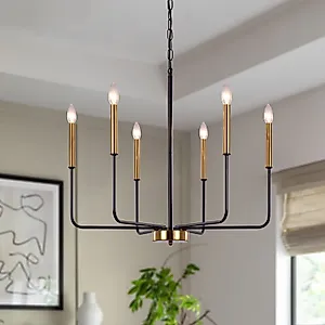 ZCHAOZ Modern Farmhouse Chandelier for Dining Room, 6 Lights Chandelier Light Fixture Adjustable Height, Black and Gold Hanging Candle Pendant Lighting for Kitchen Island Living Room Bedroom Foyer