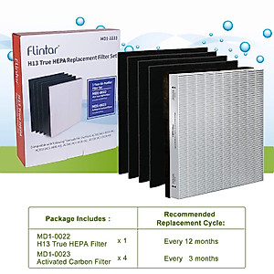 Flintar H13 True HEPA Replacement Filter Combo Pack, Compatible with Vornado Air Purifier, (1) H13 True HEPA Filter MD1-0022 + (4) Activated Carbon Pre-Filter MD1-0023, 1-Year Filter Set
