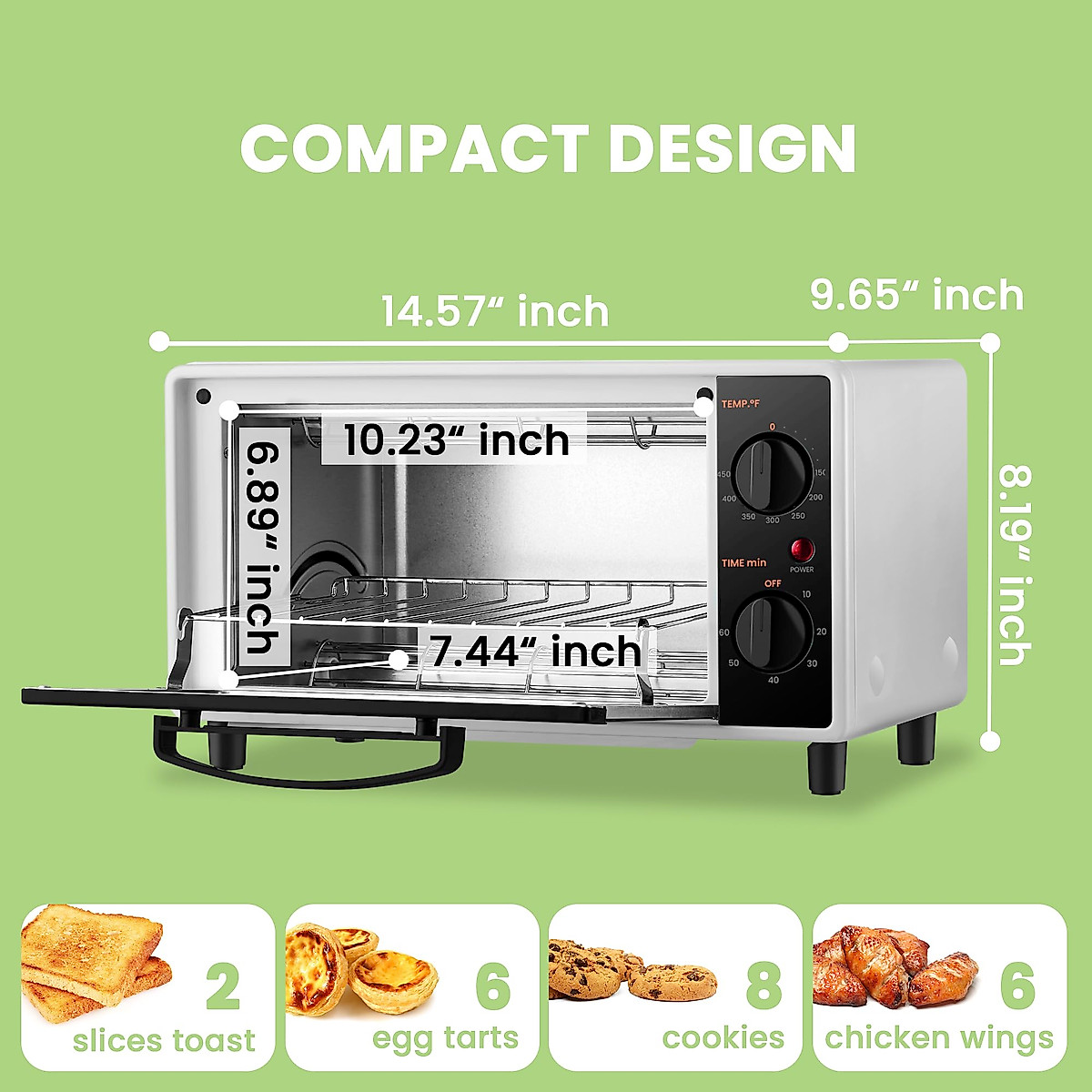 COMFEE' Mini 2-Slice Toaster Oven, Countertop toaster oven, 2-Knobs Easy to Control with Timer for Bake, Broil, Toast, 1000W, Black/White (CO-B08AA(BK))