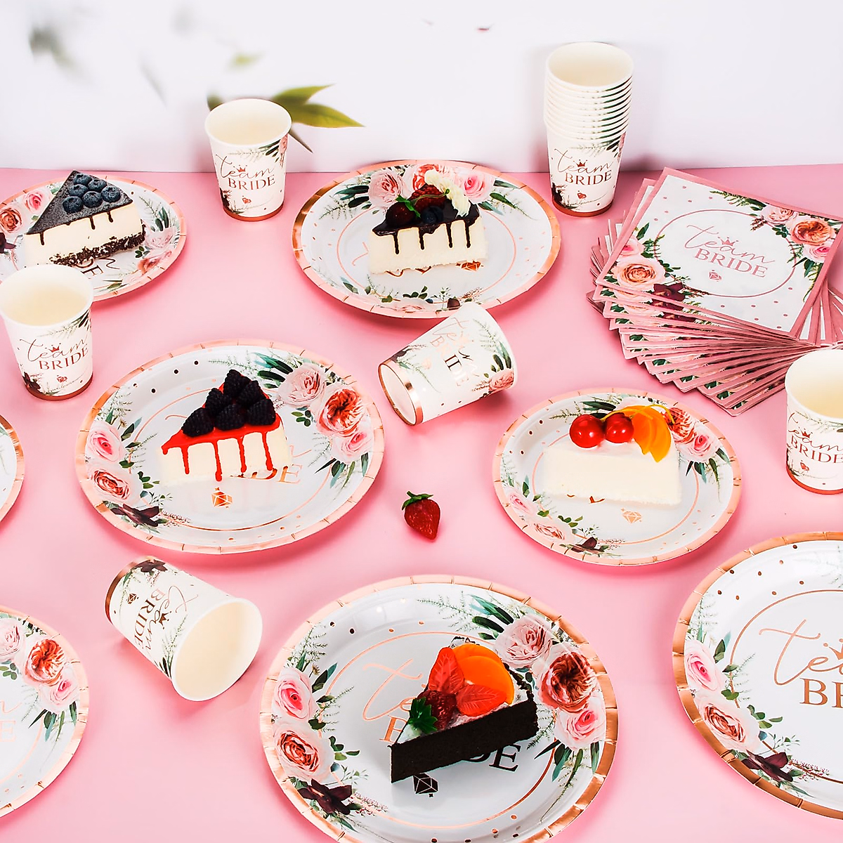 Qiaozeng 100Pcs Team Bridal Shower Party Supplies Bachelorette Paper Plates Napkins Cups Disposable Tableware Set, Bride Favors Decor for Engagement Wedding Bachelorette Party Serve 25 Guests