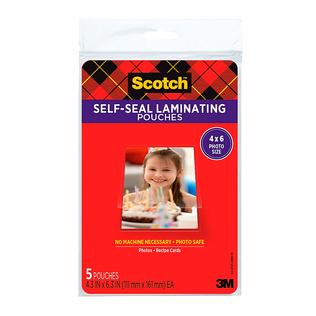 Scotch Self-Sealing Laminating Pouches, Glossy Finish, 4.3 x 6.3 Inches, 5 Pouches (PL900G)