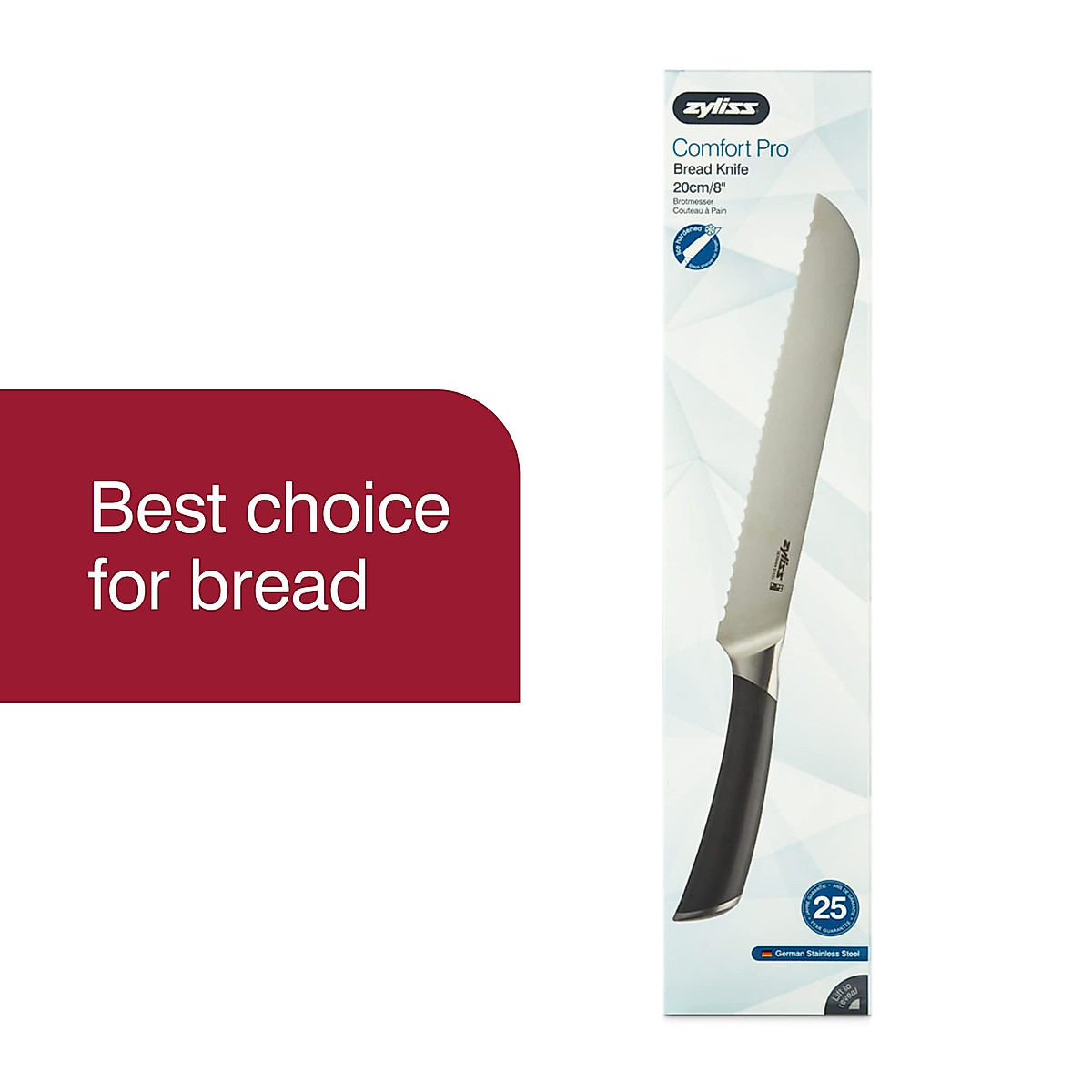 Zyliss Comfort Pro Bread Knife - Full Tang Bread Knife - Ice Hardened Stainless Steel Kitchen Knife - Crumble-Free Kitchen Cutlery - Black/Stainless Steel - 8 inches